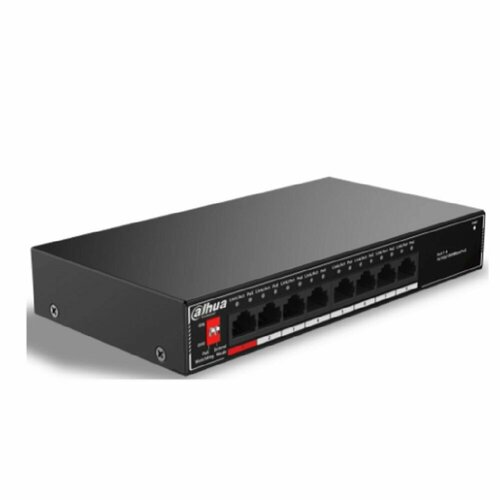 DAHUA Коммутаторы DH-SG1008P 8-портовый гигабитный неуправляемый коммутатор c PoE, 8xRJ45 1Gb PoE, суммарно 96Вт, коммутация 20 Гбит с, MAC-таблица