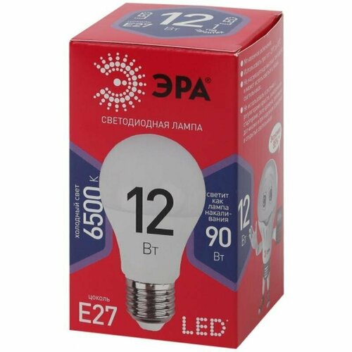 Лампа светодиодная ЭРА LED 12 Вт E27 грушевидная 6500 К холодный белый свет, 1253243