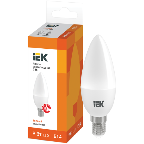 Лампа светодиодная IEK ECO 3000K, E14, C35, 9 Вт, 3000 К