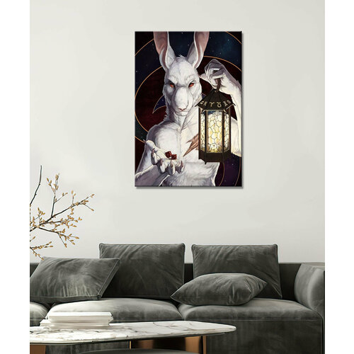 Картина - Заяц, зайцы, зайчонок, зайка, ушастый заяц, пушистый заяц, заяц портрет, заяц фэнтази, злой заяц, заяц арт (4) 60х80