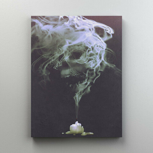 Интерьерная картина на холсте "Огарок свечи - дым в виде черепа" размер 45x60 см