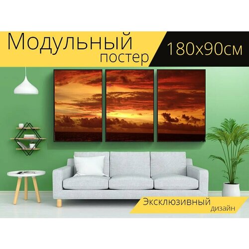 Модульный постер "Заход солнца, галле, шриланка" 180 x 90 см. для интерьера