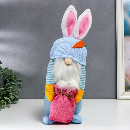 MARU Кукла интерьерная "Гном в шапке с зайчьими ушами, с мешком" голубой 40х14 см
