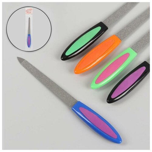Пилка металлическая для ногтей, прорезиненная ручка, 15 см, цвет микс