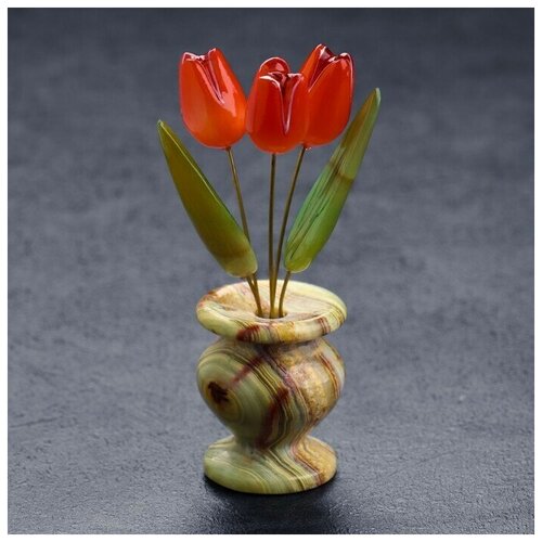 Цветок в горшке "Тюльпан" 3 цветка, оникс малая