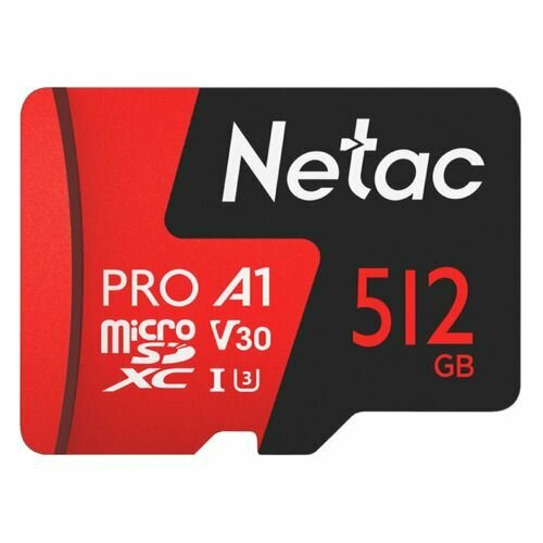 Карта памяти microSDXC UHS-I U3 NETAC P500 Extreme Pro 512 ГБ, 100 МБ/с, Class 10, NT02P500PRO-512G-R, 1 шт, переходник SD