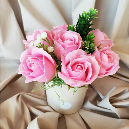 Цветы из мыла букет роз 7 штук светло-розовый 4909 Le'Mon