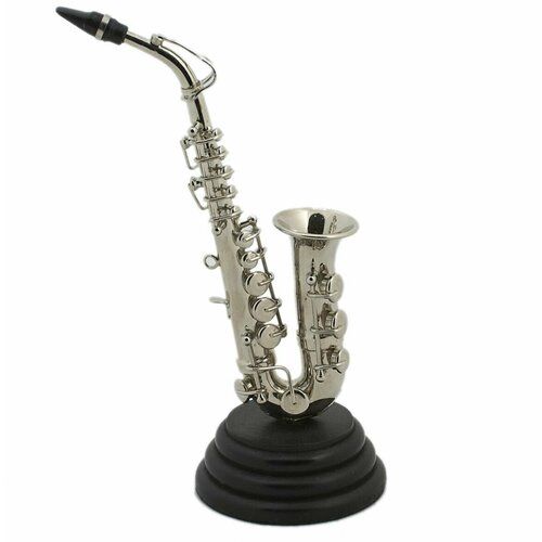 Фигурка саксофона на деревянной подставке / Латунь 8x5x14