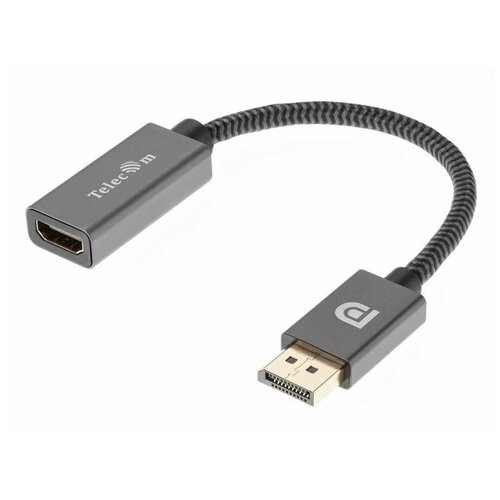 Telecom (TA560) Кабель-переходник DP --) HDMI-F 0.2m , серый металлик, оплетка, 4K@60Hz (7958820049156)