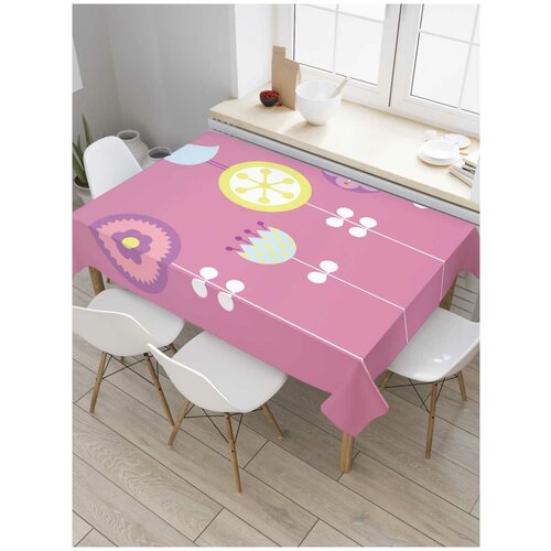 Скатерть прямоугольная JoyArty на кухонный стол "Птица на цветах" из оксфорда, 180x145 см