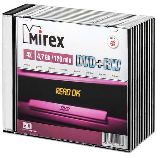 Перезаписываемый диск DVD+RW Mirex 4,7Gb 4x slim box, упаковка 10 шт.