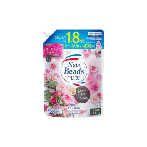 Гель для стирки Kao New Beads Цветочный люкс с ароматом розы и магнолии, 1.22 кг, 1.22 л, для белых и светлых тканей, для деликатных тканей