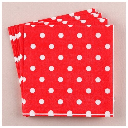Салфетки бумажные «Горох», набор 20 шт, 33х33 см, цвет красный