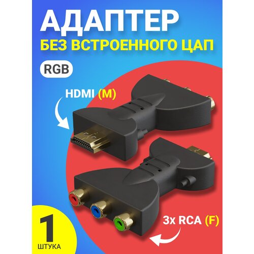 Адаптер переходник GSMIN RT-74 HDMI (M) - 3x RCA тюльпан AV (F) RGB без встроенного ЦАП (Черный)