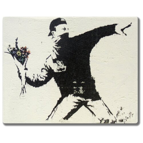 Граффити Бэнкси "Метатель цветов". Интерьерная фреска на доске. 30х24см