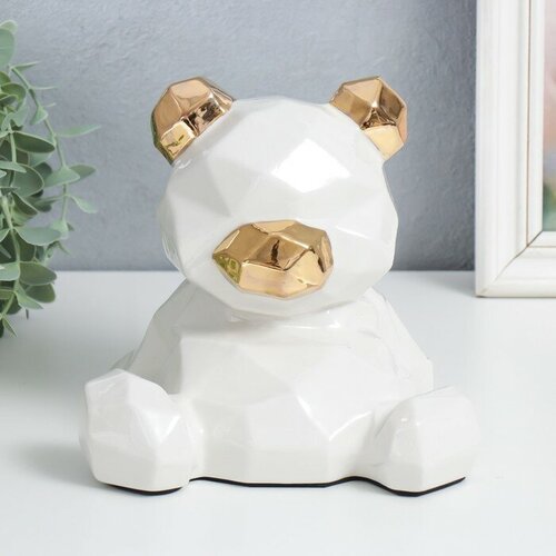 SUI Сувенир керамика "Белый мишка , золотые уши и нос" 17,5х15,5х16,5 см