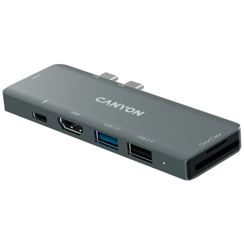 USB-концентратор  Canyon 7-в-1 (CNS-TDS05B), разъемов: 2, темно-серый