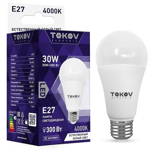 Лампа светодиодная 30Вт А70 4000К Е27 176-264В | код. TKE-A70-E27-30-4K | TOKOV ELECTRIC (5шт. в упак.)