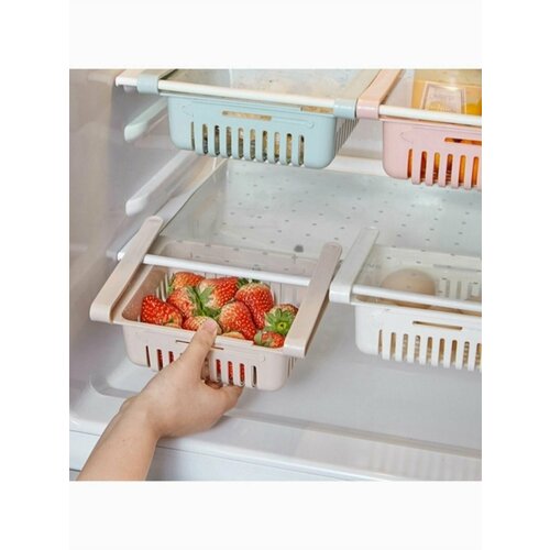 Контейнер в холодильник раздвижной бежевый Сад 7.3, корзинка для хранения продуктов, полка подвесная, органайзер