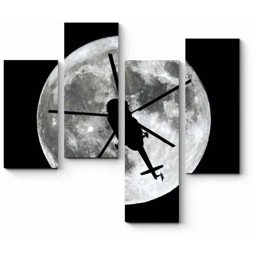 Модульная картина Силуэт вертолета на фоне луны84x79
