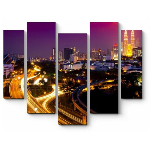 Модульная картина Сияние ночного Куала-Лумпур 141x114
