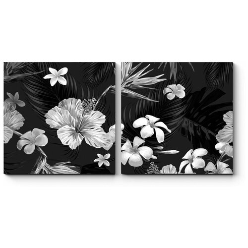 Модульная картина Черно-белый цветочный узор 60x30
