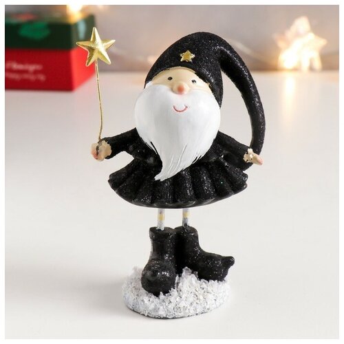 Сувенир полистоун "Дед Мороз в чёрном кафтане, с звездой" длинные ножки 11,5х6,5х4,5 см