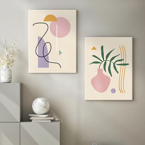 Картины на холсте 40х50 см "Абстракция ваза в стиле бохо", набор картин для интерьера на стену, 2 шт на подрамнике