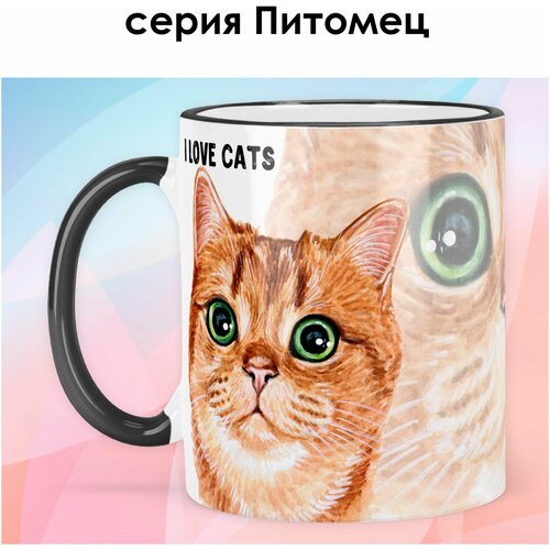 Кружка print LOOK Рыжий кот "Я люблю кошек" серия Кошки и коты - чёрная ручка и ободок