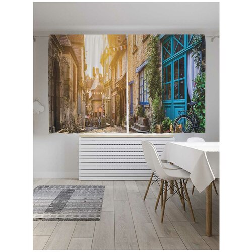 Классические шторы JoyArty "Уличное утро", серия Oxford DeLux, 2 полотна 145x180 см