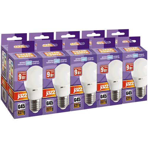 Упаковка светодиодных ламп 10 шт. jazzway 2859662A, E27, G45, 9 Вт, 5000 К