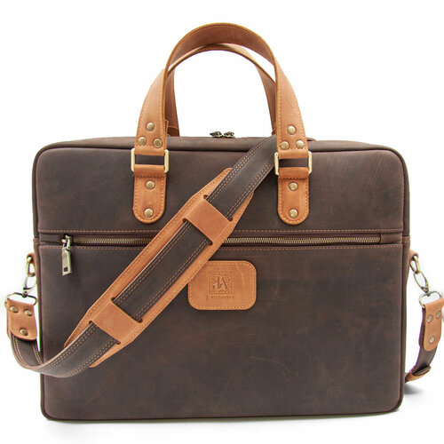 Кожаная сумка для ноутбука J.Audmorr 14-16 дюймов, Cardiff M Brown, натуральная кожа, ручная работа