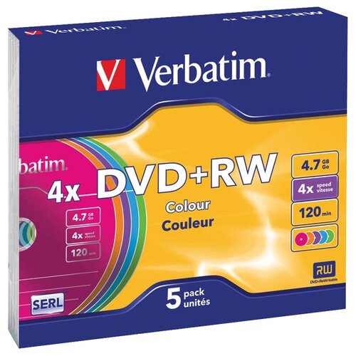 Диск DVD+RWVerbatim4.7Gb 4x Colours, 5 шт.