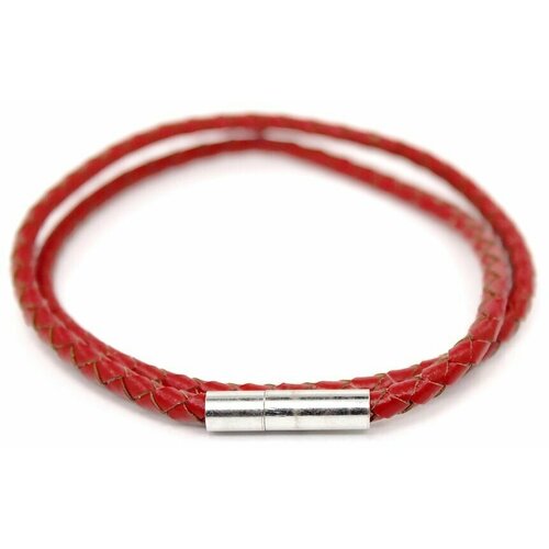 Плетеный браслет Handinsilver ( Посеребриручку ) Браслет плетеный кожаный с магнитной застежкой, 1 шт., размер 19 см, серебристый, красный