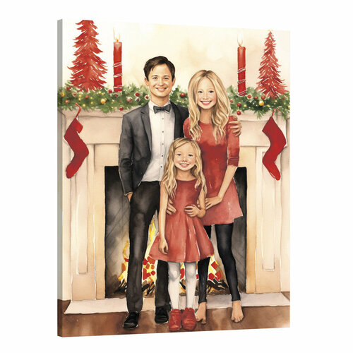 Интерьерная картина 50х70 "Рождественский портрет семьи"