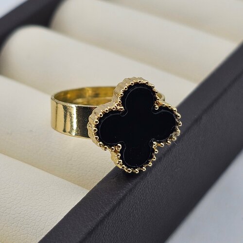 Кольцо помолвочное ROYAL JASMINE клевер кольцо, искусственный камень, безразмерное, черный, золотой