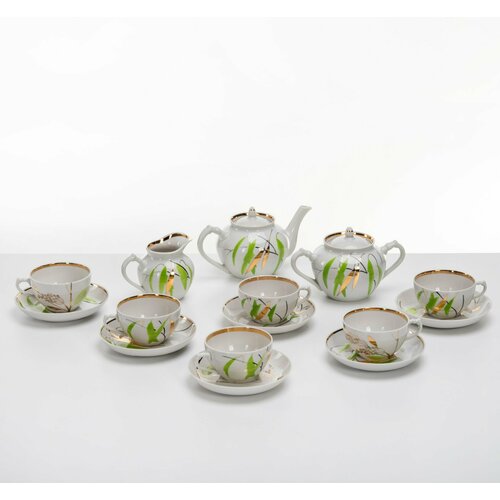 Сервиз чайный "Ивушка" на 6 персон (15 предметов), фарфор, роспись, золочение