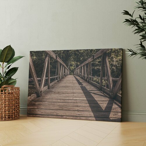 Картина на холсте (старый деревянный мост через реку) 30x40 см/для интерьера/в комнату/на стену/в подарок