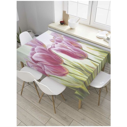 Скатерть прямоугольная JoyArty на кухонный стол "Тюльпановый ноктюрн" из оксфорда, 180x145 см