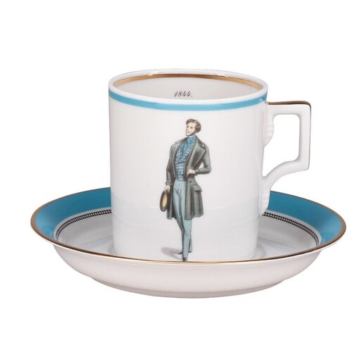 Чашка с блюдцем Императорский Фарфоровый Завод Подарочный набор чайный форма Гербовая рисунок Modes de Paris (голубой) арт. 81.25661.00.1