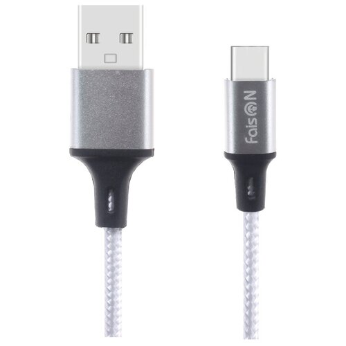 USB кабель - Type-C FaisON HX14 ALUM, 1.0м, круглый, 2.1A, ткань, цвет: белый