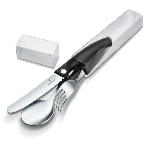 Набор из 3 столовых приборов VICTORINOX Swiss Classic: складной нож для овощей, вилка, ложка, чёрный, 6.7192. F3