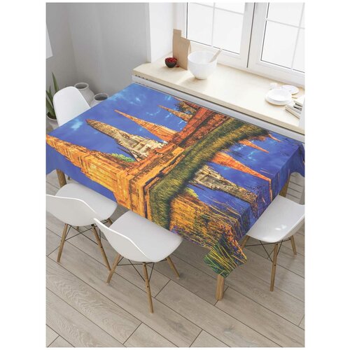 Скатерть прямоугольная JoyArty на кухонный стол "Растущие дома" из оксфорда, 180x145 см