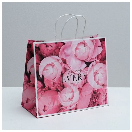 Пакет подарочный крафтовый «Enjoy every moment», 32 × 28 × 15 см