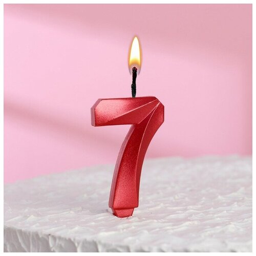 Свеча в торт "Грань", цифра "7", красный металлик, 6.5 см