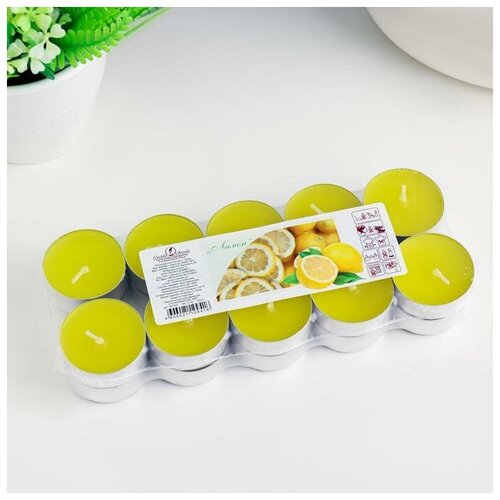 Набор чайных свечей ароматических в термоусадке "Лимон", 3,8х1,6 см, 3,5 ч, 12 г, 20 штук