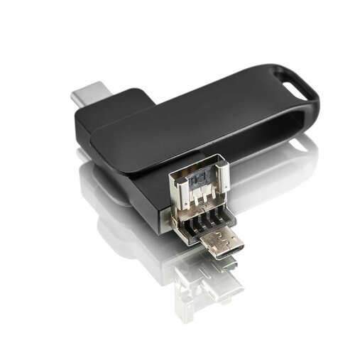 USB флешка, USB flash-накопитель, Флешка Ultra 3 в 1 (USB + micro USB + Type-C), 16 ГБ, черная, арт. F38