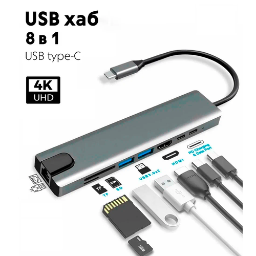 USB-концентратор с Type-C HDMI | RJ-45 | 2xUSB 3.0 | 2xType-C | SD | TF | PD