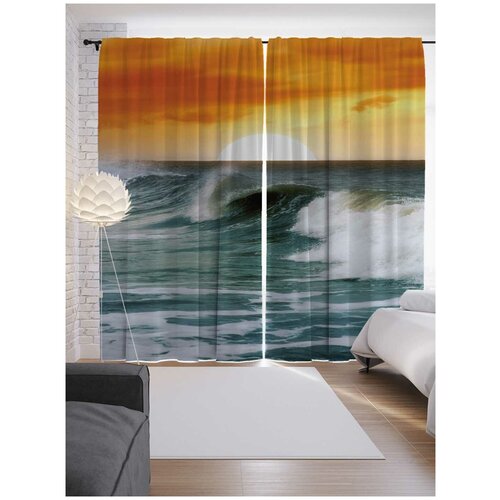 Фотошторы  JoyArty Морские волны на закате на ленте p-7521, 145х265 см, 2 шт., разноцветный