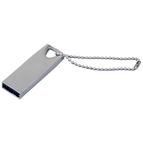 Компактная металлическая флешка с отверстием для цепочки (4 GB USB 2.0 Серебро Mini032)